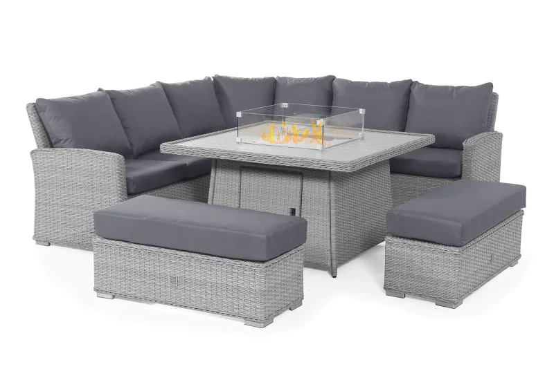 Maze Rattan Ascot Deluxe Square Corner Dining Set With Firepit Table
